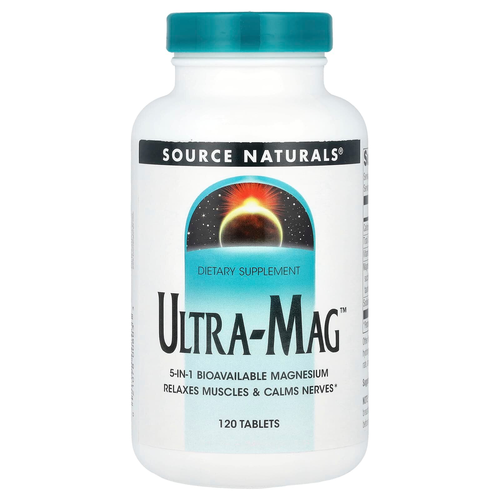 Магний, цитрат, глицинат, малат, таурат, Source Naturals Ultra-Mag, 200 мг, 120 таблеток