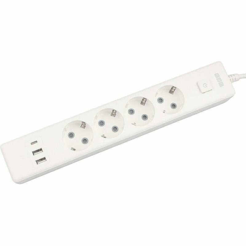 Удлинитель Power Cube, 4р с/з вык,3USB, 3500 Вт, 16А,1.9 м, 3x1,0 (белый)