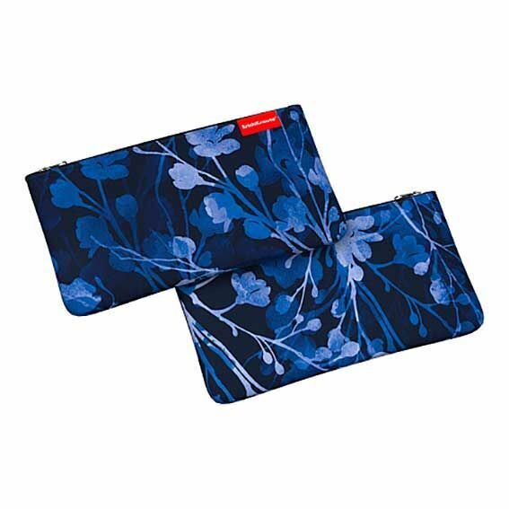 Пенал-косметичка Erich Krause 220х120 "Herbarium" синий, плоский, на молнии (52324)