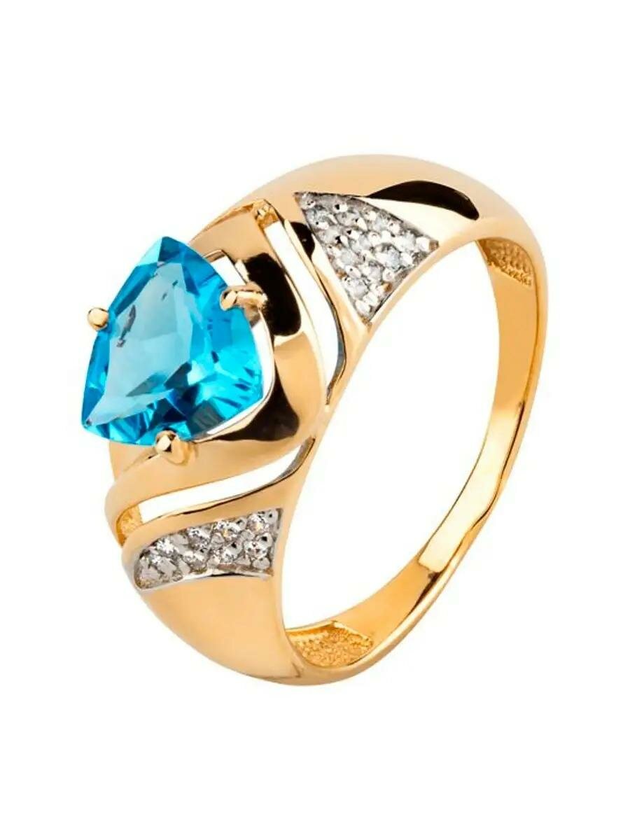 Кольцо широкое, красное золото, 585 проба, фианит, топаз