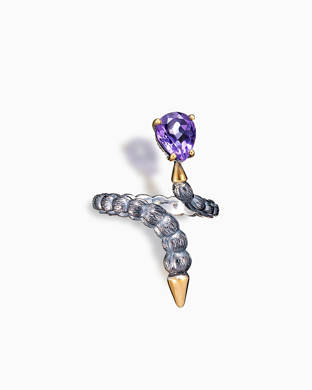 Кольцо, серебро, 925 проба, чернение, золочение, аметист