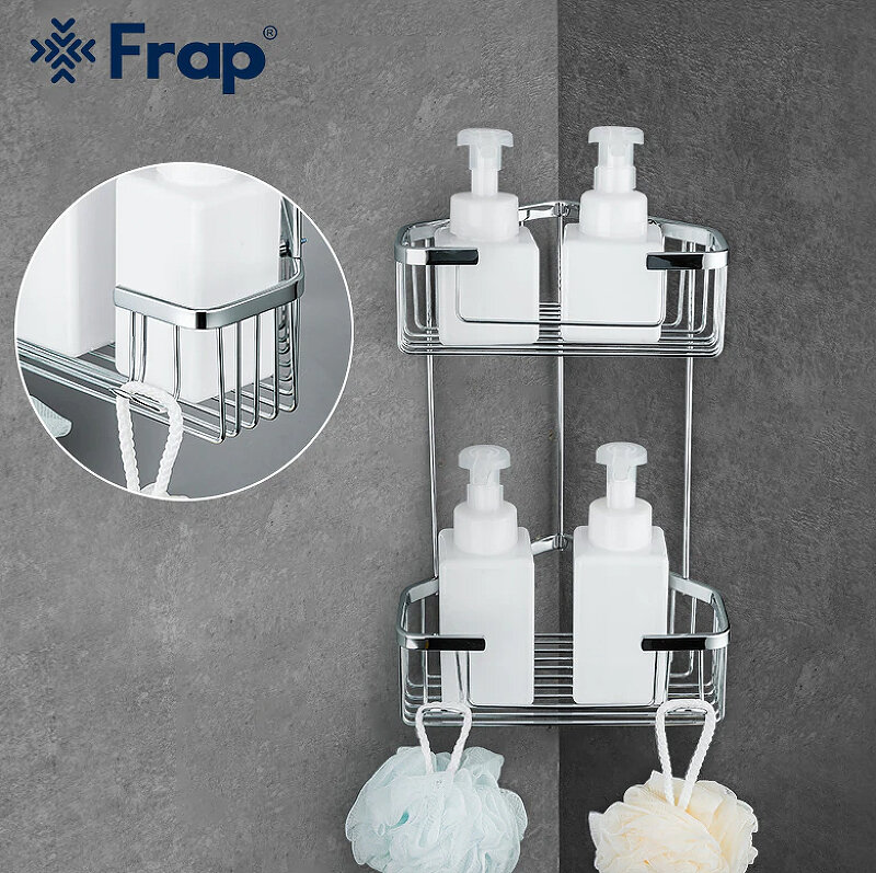 Полка-решетка, Frap F351-1, угловая, нержавеющая сталь, хромированное покрытие