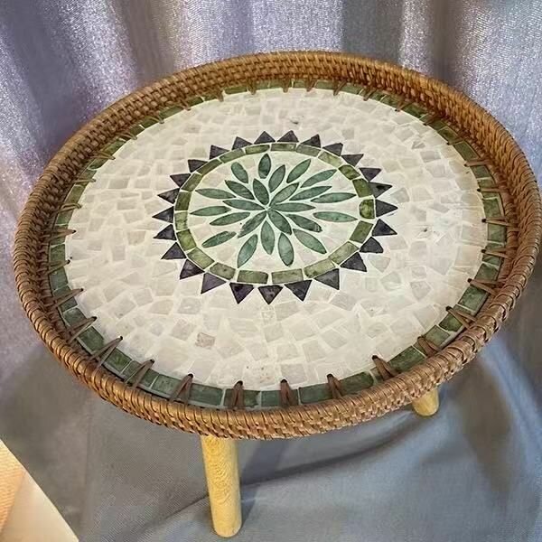 Ручной работы плетёный столик с декором из ракушек для подоконника, квадратного дивана, японский татами, маленький круглый столик для улицы.