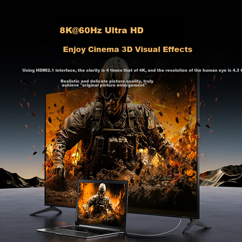 SAMZHE Type-C to HDMI 2.1 Adapter Thunderbolt 3/4 Expansion High Definition 8K60Hz/4K240Hz Projection Screen for Apple 16-inch Laptop and Smartphone