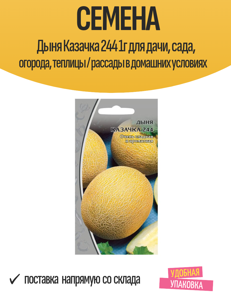 Семена Дыня Казачка 244 1г для дачи, сада, огорода, теплицы / рассады в домашних условиях