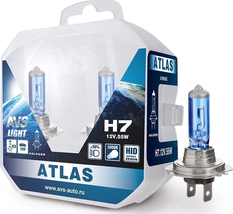 Комплект галогенных ламп AVS ATLAS PB/5000К/PB H7.12V.55W. 2шт.