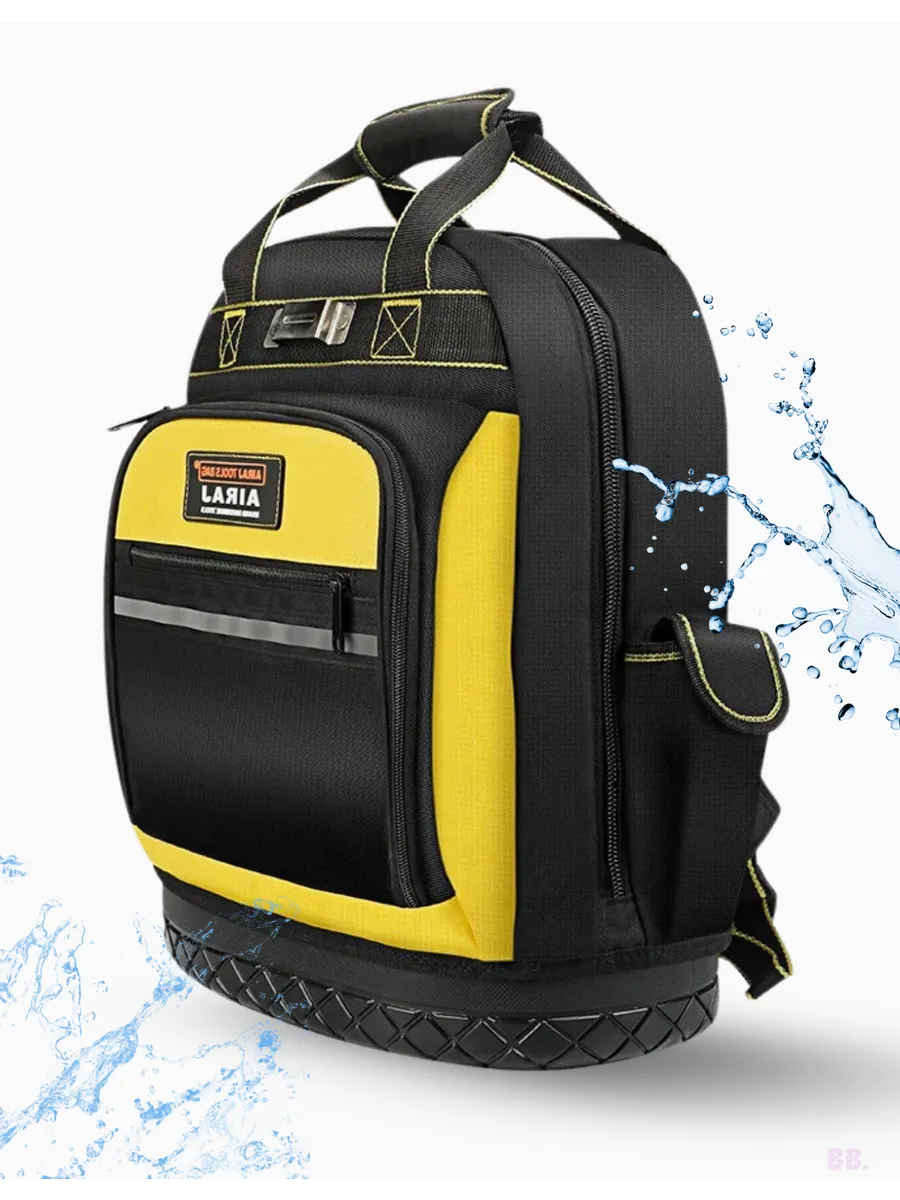 Рюкзак для инструментов, тканевый, водонепроницаемый, ткань Оксфорд, жесткое дно, 30×20×43 см, желто-черный