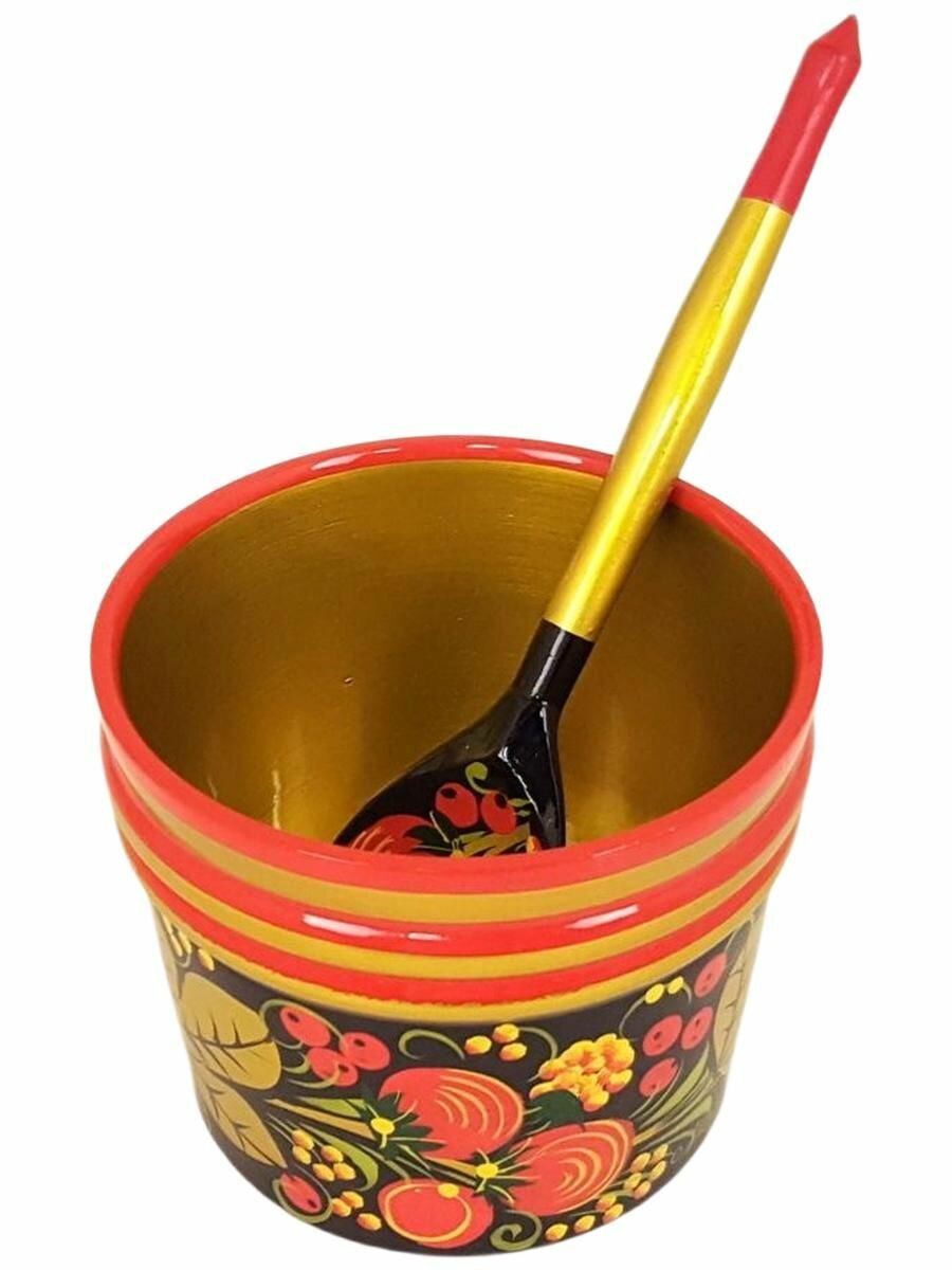 Набор для десерта 2 предмета - Высокий-2, Хохломская роспись (Хохлома), ручная авторская работа