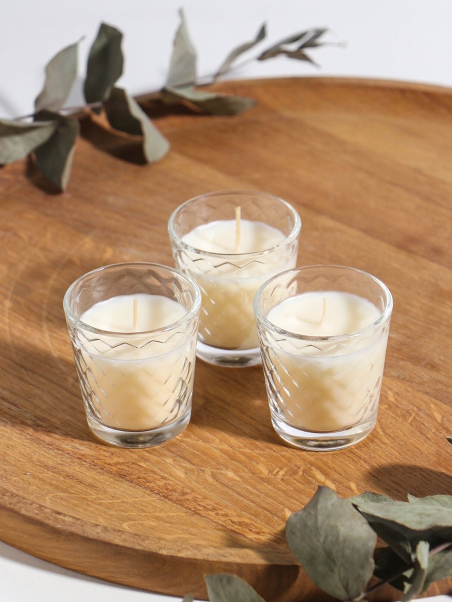 Свеча ароматическая в стакане (набор 3 шт) по 50 мл, 10 ч, 32 гр, ваниль