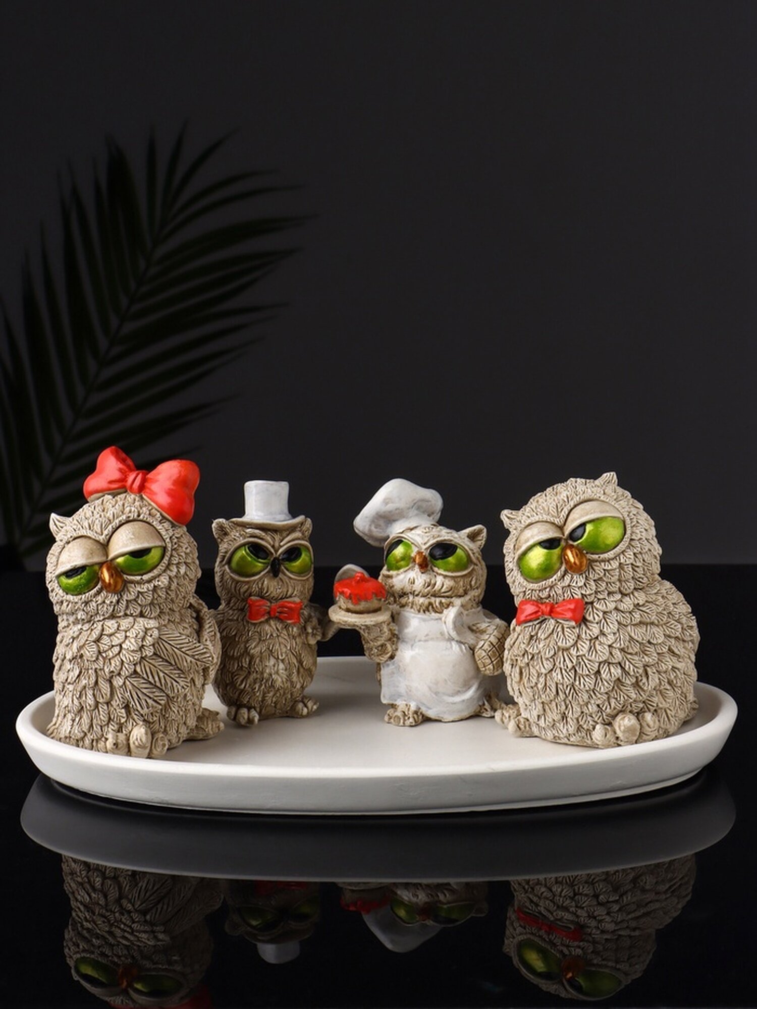 Набор фигурок «4 совы на подносе» Хорошие сувениры, гипс, 20х10х10 см