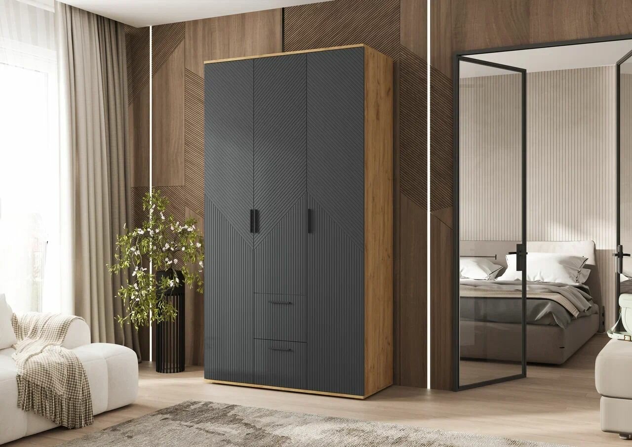 Сильвия Шкаф 3-х ств.(1200) (Браш Графит, Дуб Крафт)