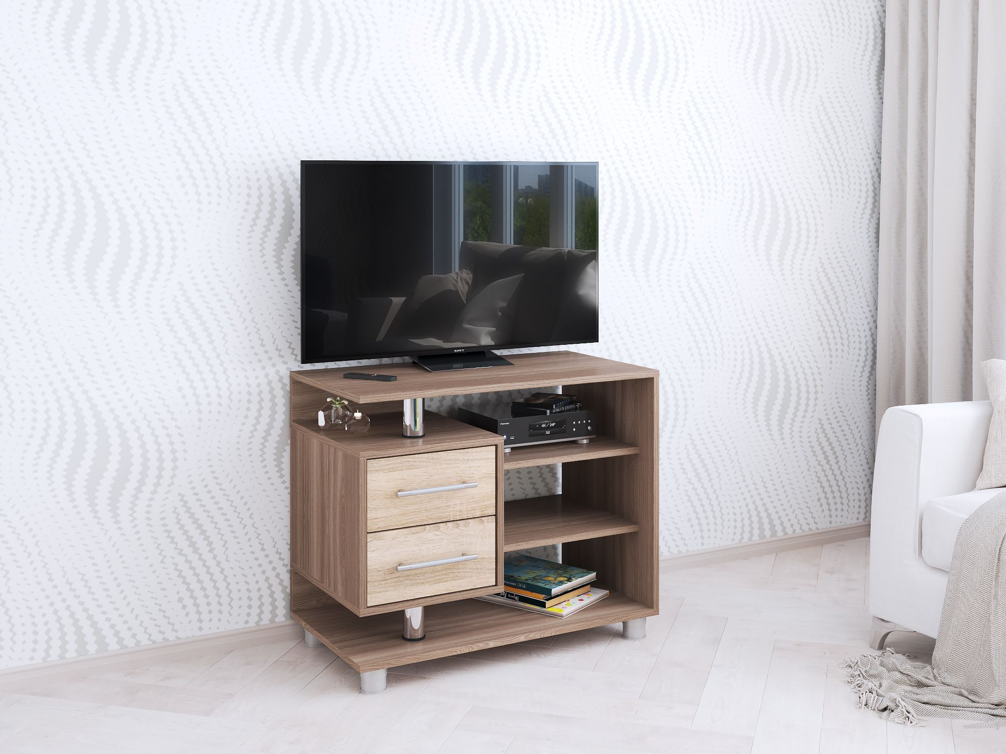 Тумба ТВ 011 (800*665*430) с 2 ящиками, ЛДСП, ясень шимо/дуб сонома