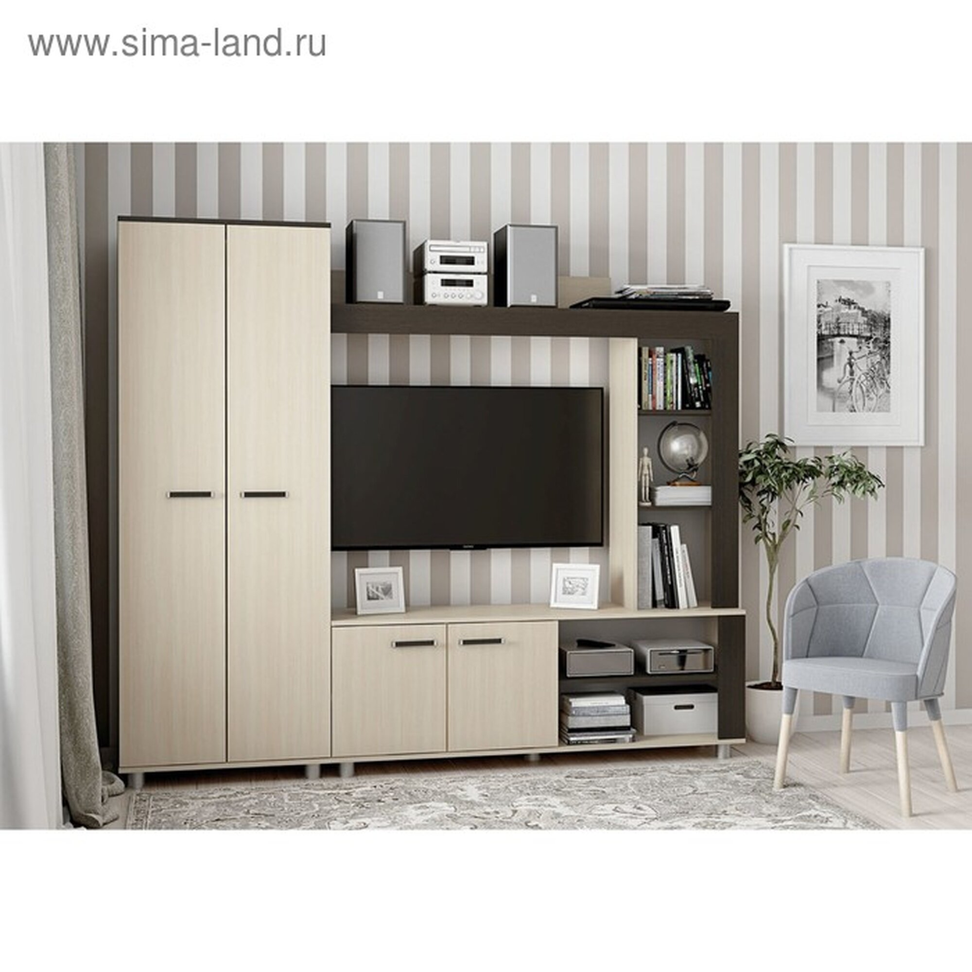 Гостиная Сима-ленд «София-2», ЛДСП, цвет венге/дуб молочный, 190 см x 220 см x 37 см