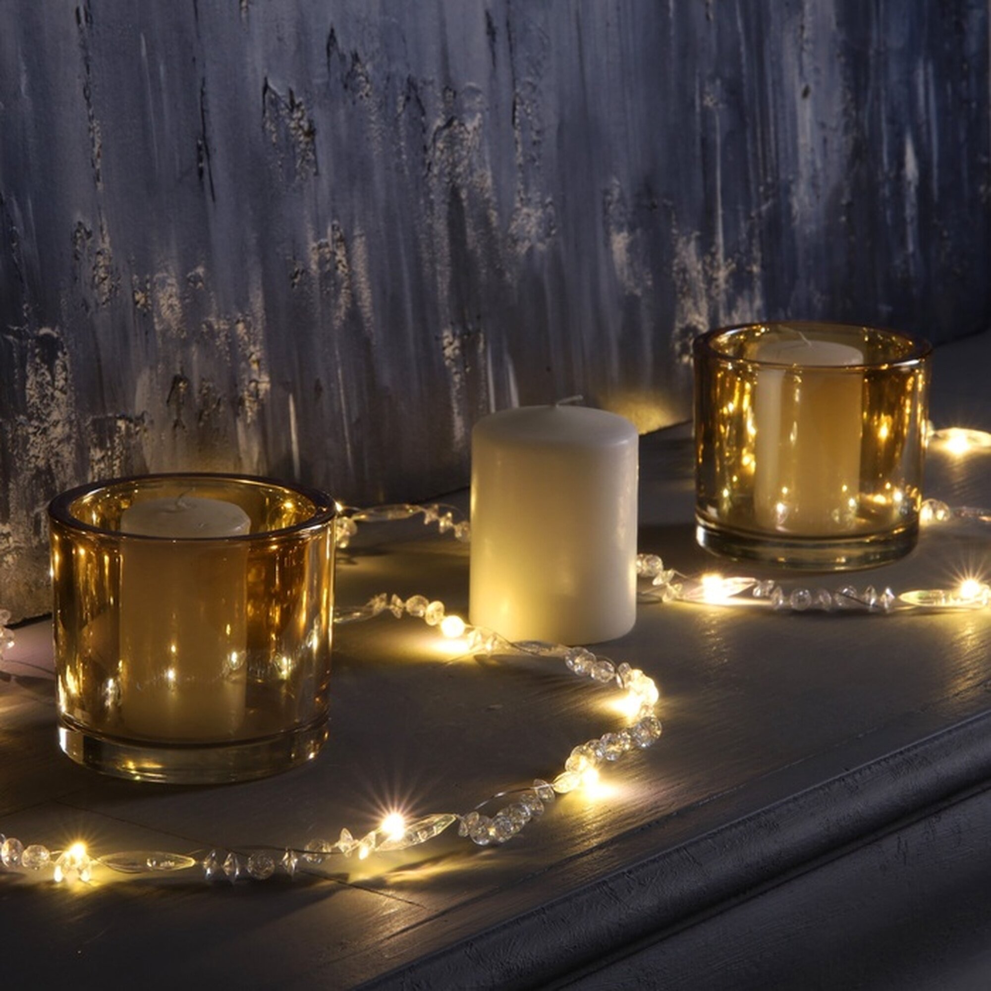 Гирлянда «Нить» 2 м роса с насадками «Бусины», IP20, нить серебристая, 20 LED, 2 режима, свечение тёплое белое