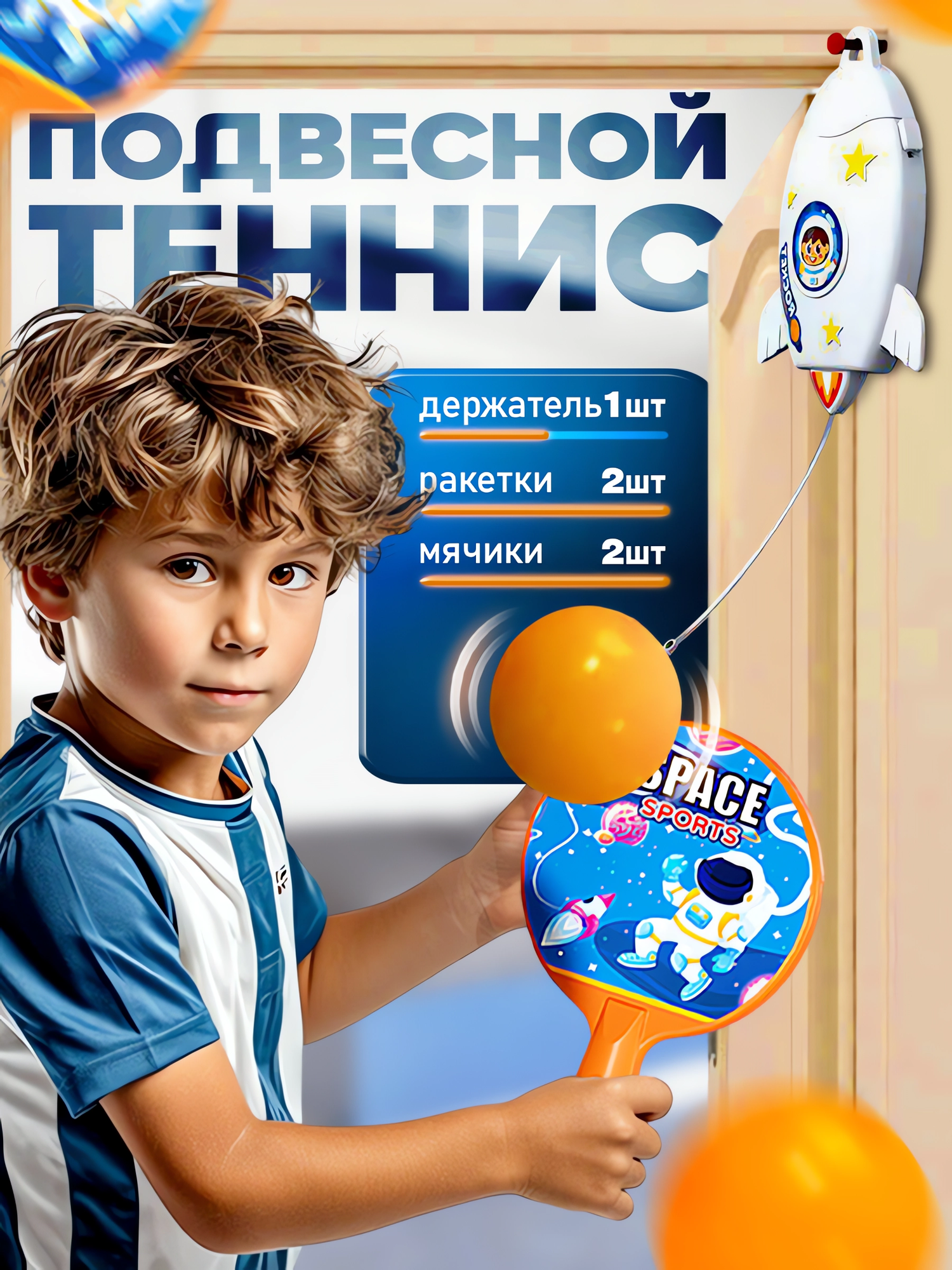 Игра Настольный теннис для дома "Подвесной теннис", для развития навыков и тренировок, 3+ лет