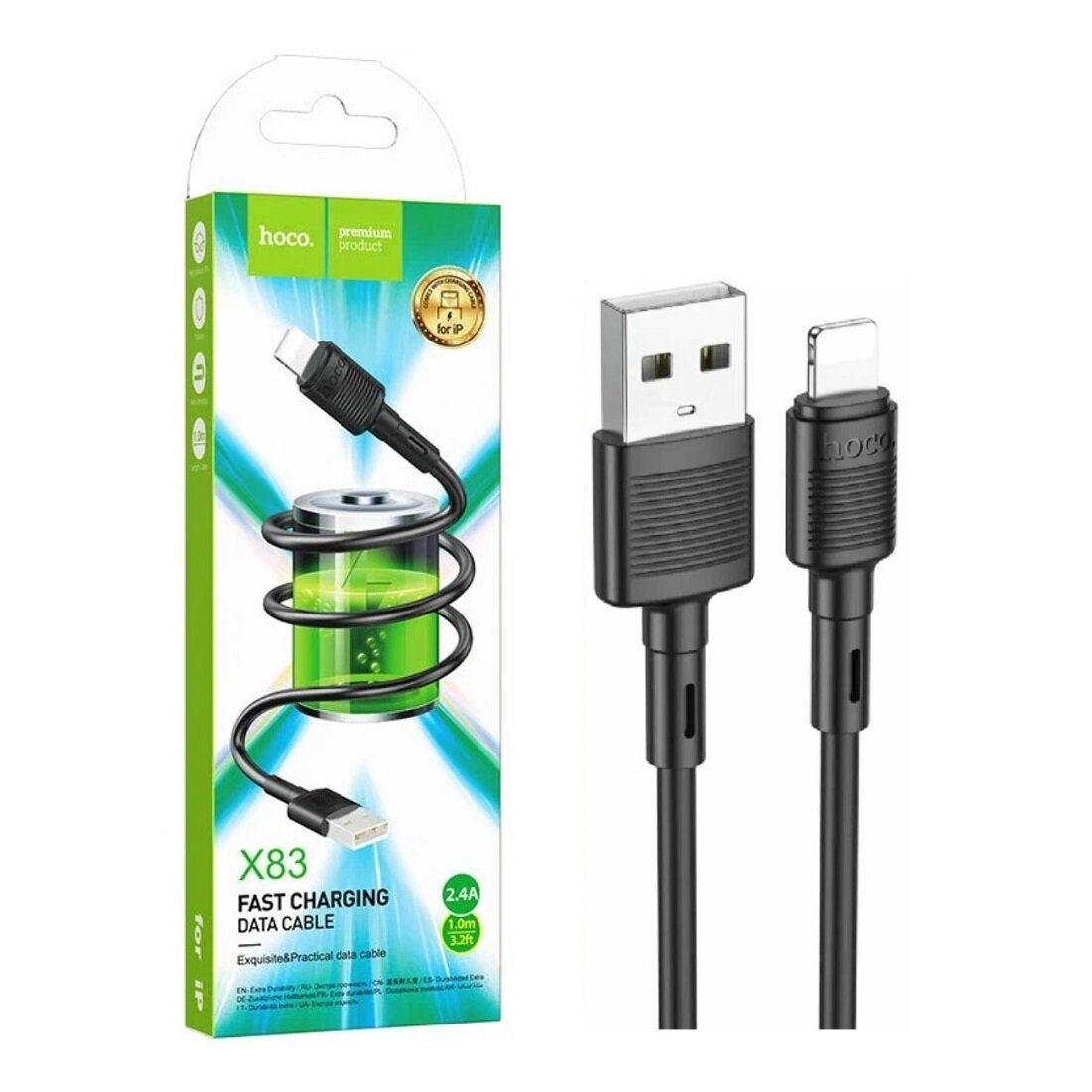 Кабель USB - Lightning Hoco X83 USB-iP Victory, 2.4А, 1м, черный