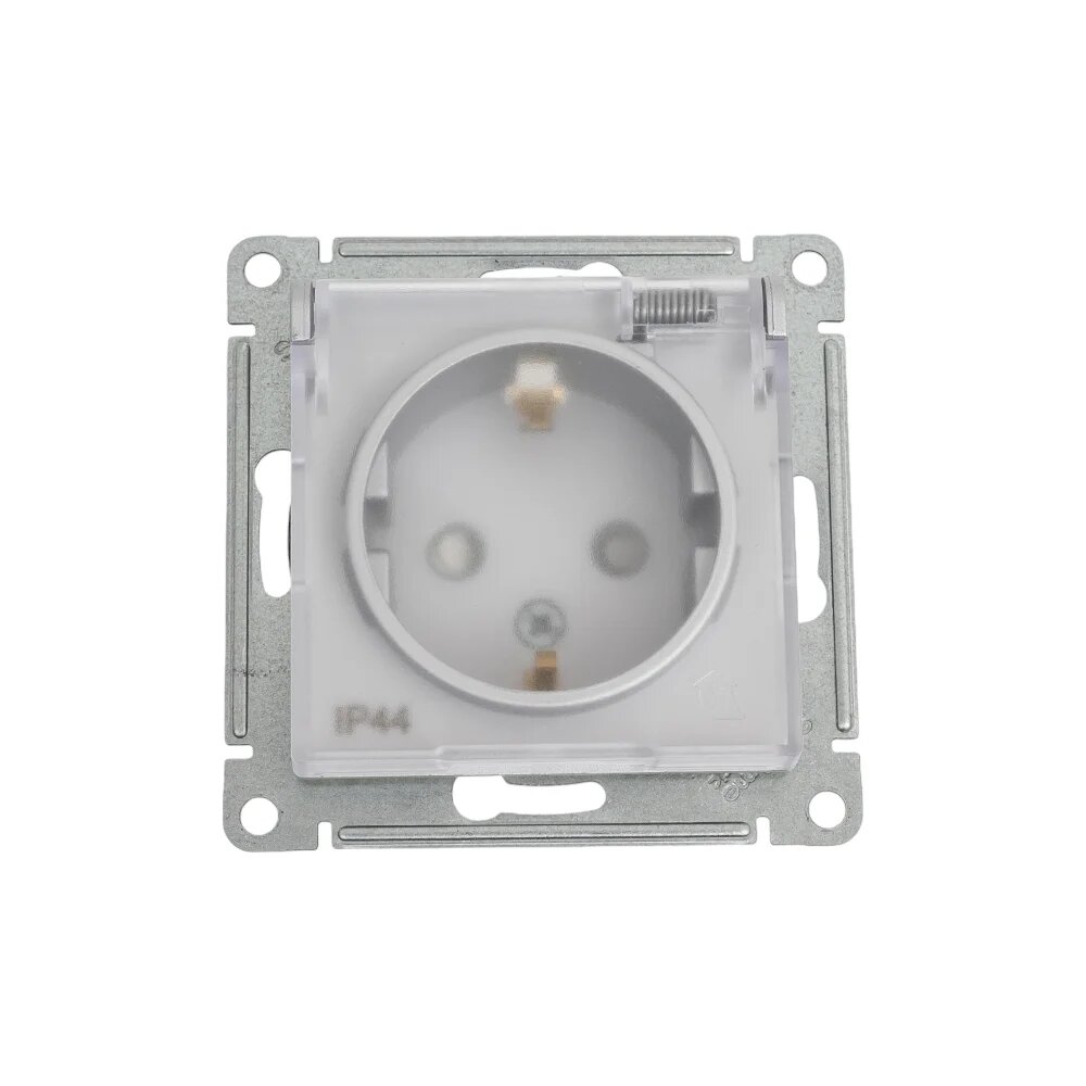 Розетка механизм Systeme Electric AtlasDesign Aqua 16А IP44 с заземлением защитные шторки с прозрачная крышкой алюминий