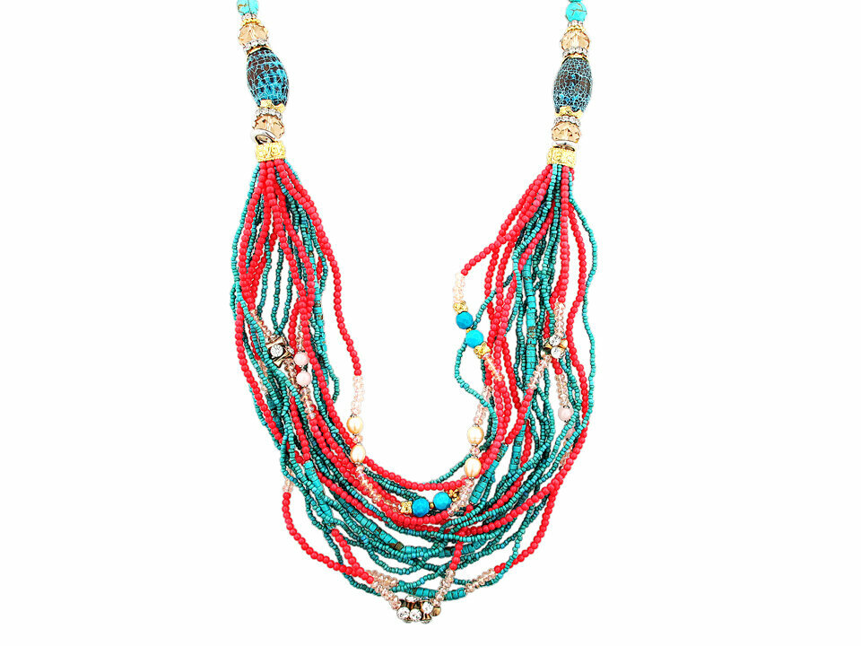 Колье, стекло, жадеит, бирюза