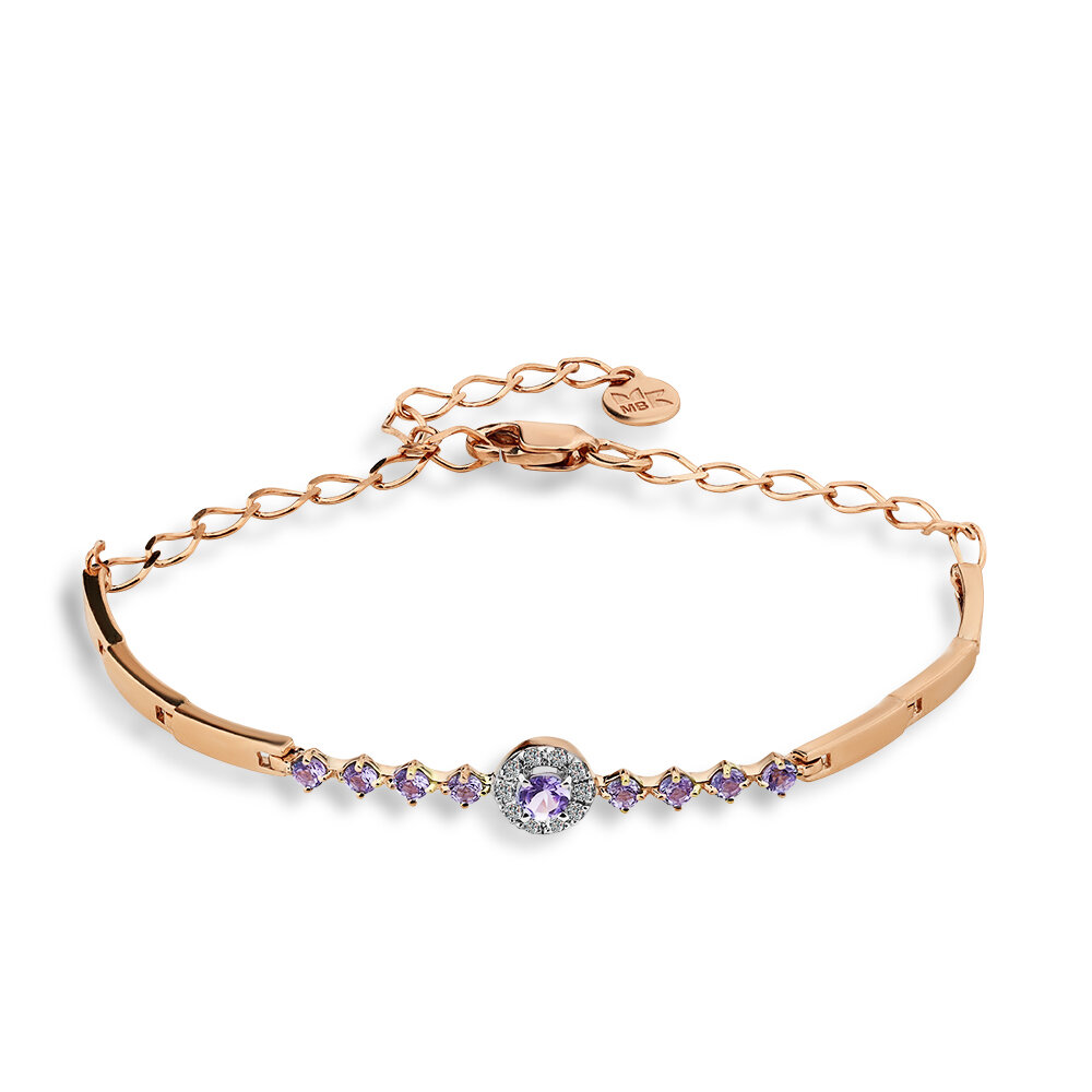 Браслет, красное золото, 585 проба, бриллиант, танзанит