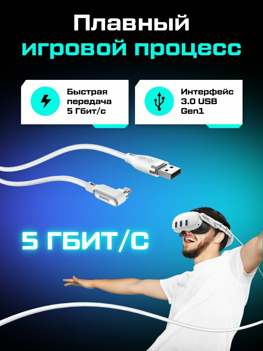Кабель с зарядным портом VR аксессуары для Oculus Quest 3 /3S/ Quest 2 / Pico 4/Ultra Upgraded Oculus Link, 5 метров