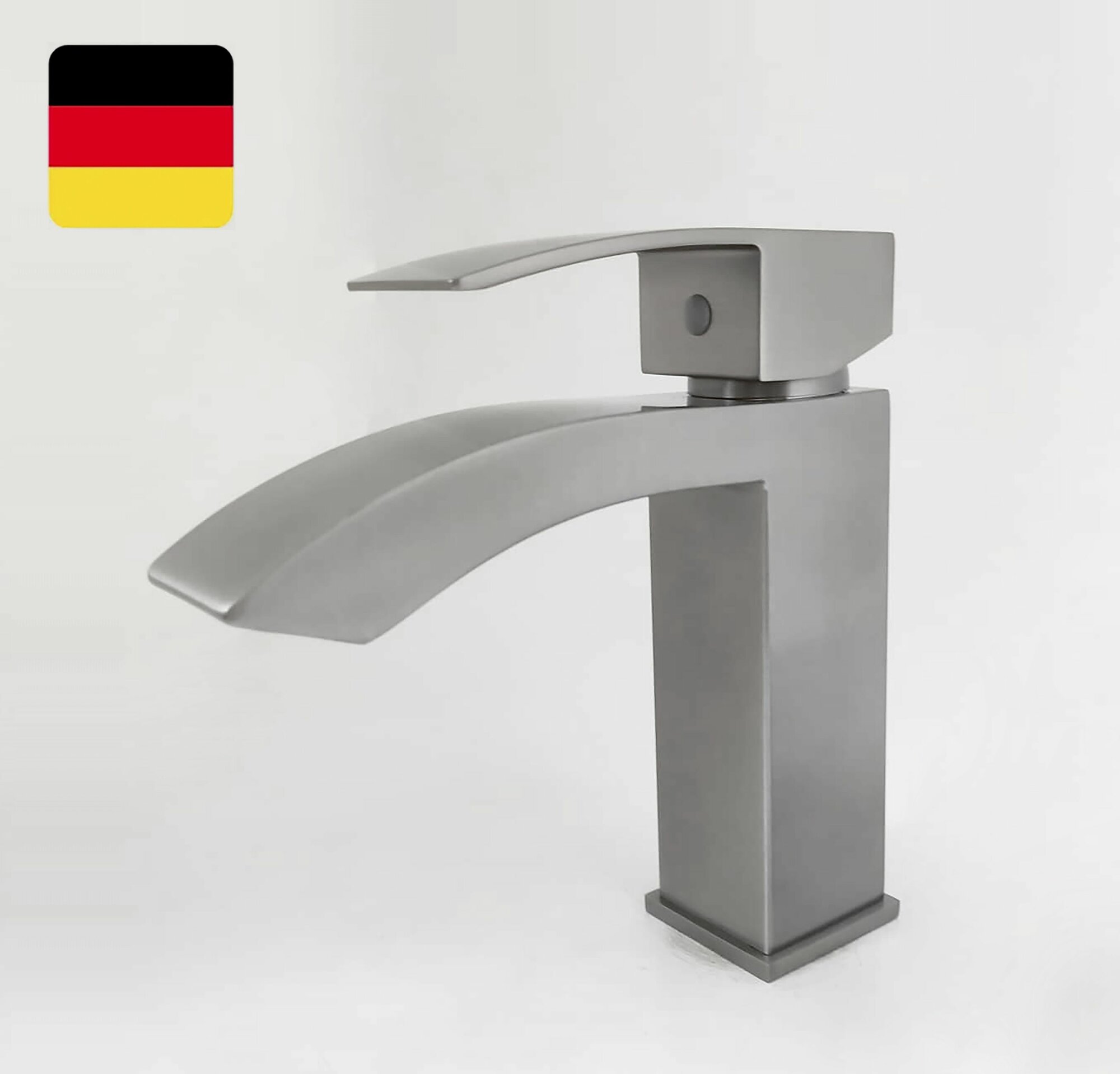 Смеситель для раковины в ванной / однорычажный / плоский, квадратный / нержавеющая сталь / графит серый