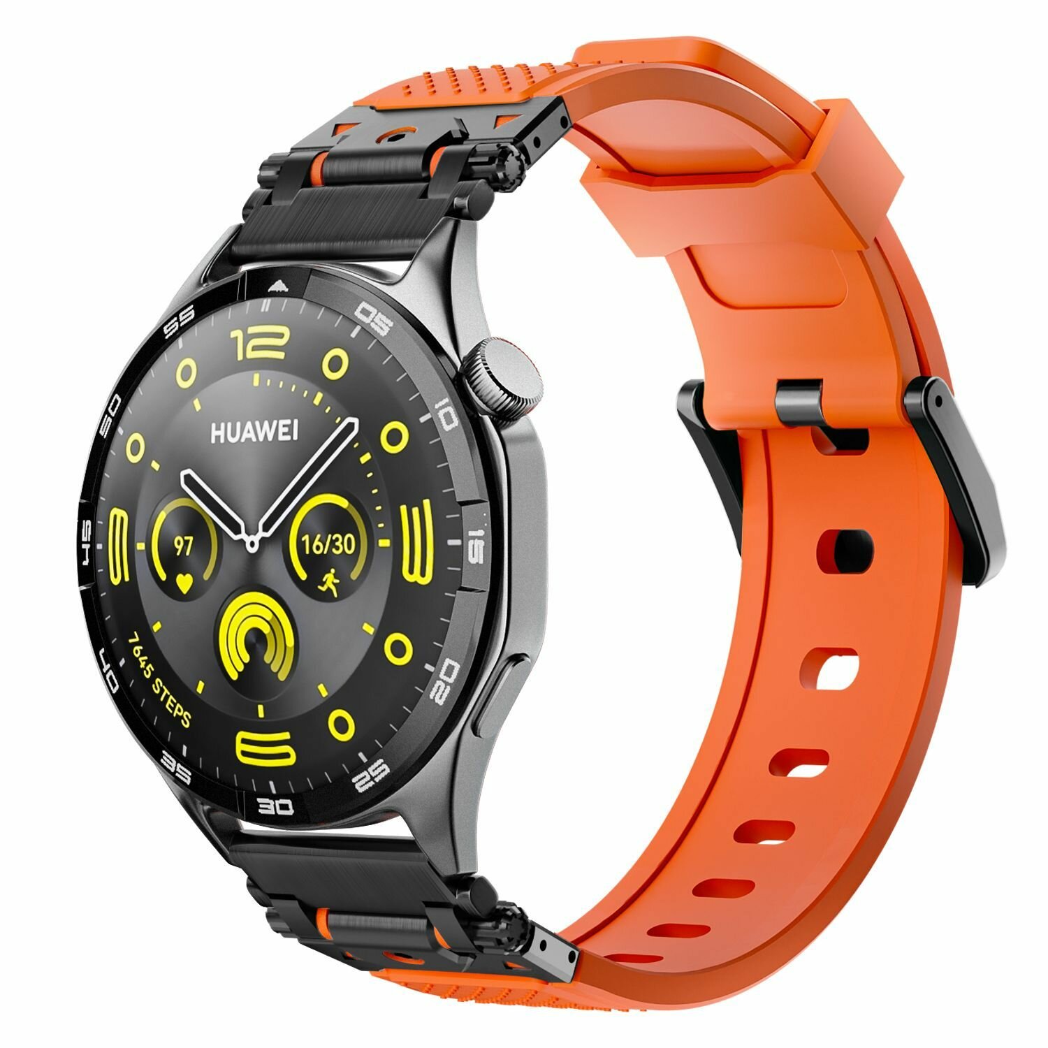Спортивный ремешок из ТПУ 22 мм для часов HUAWEI Watch GT 5 Pro / GT 4 3 Pro, прочный металлический разъем для мужчин и женщин, сменный резиновый браслет для часов HUAWEI Watch 4 3, Черный-оранжевый
