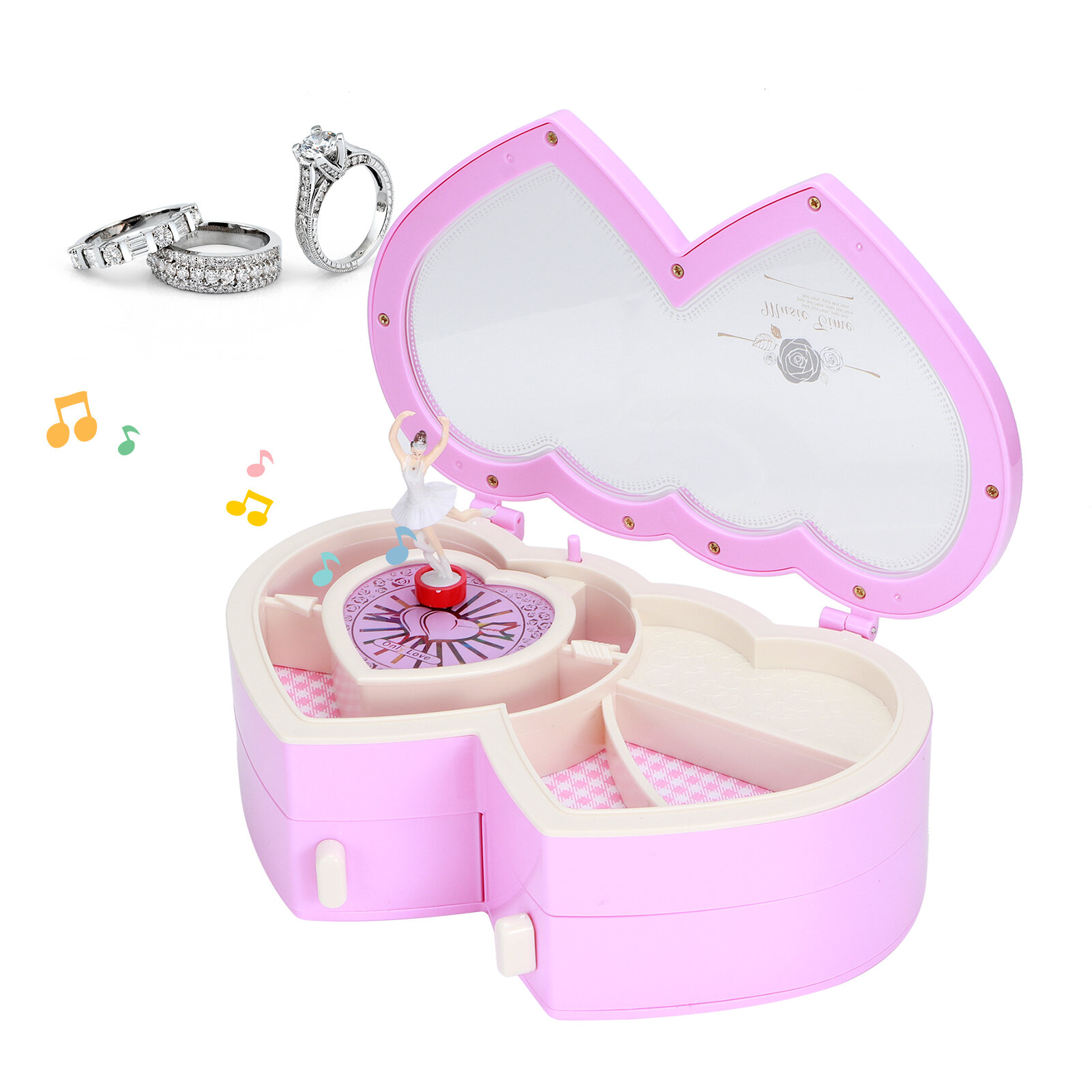 Красивая стильная музыкальная шкатулка в форме двойного сердца с музыкальной шкатулкой для танцующей девушки, подарок на день рождения, розовый