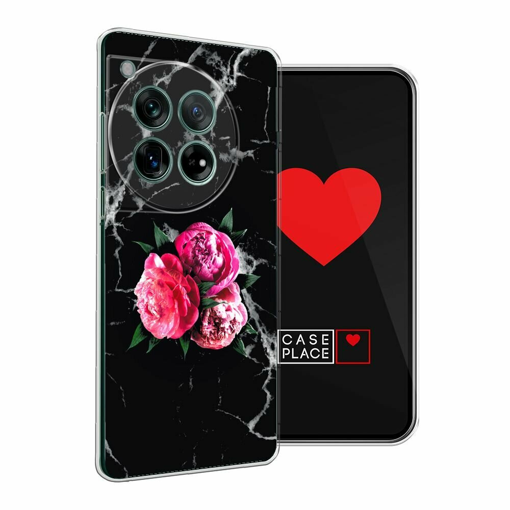 Чехол на OnePlus 12 / Ван Плас 12 с принтом "Букет на черном мраморе" — фото 1