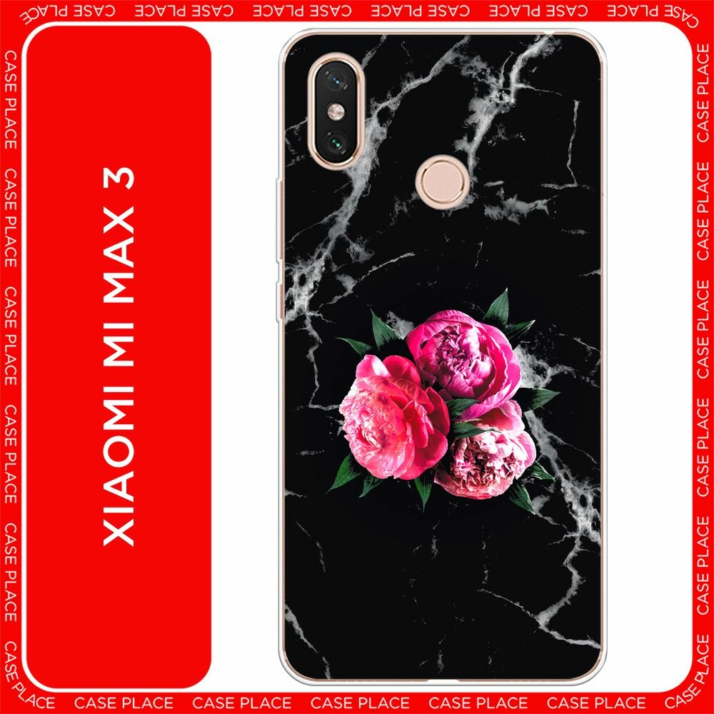 Чехол на Xiaomi Mi Max 3 / Сяоми Ми Макс 3 с принтом "Букет на черном мраморе"