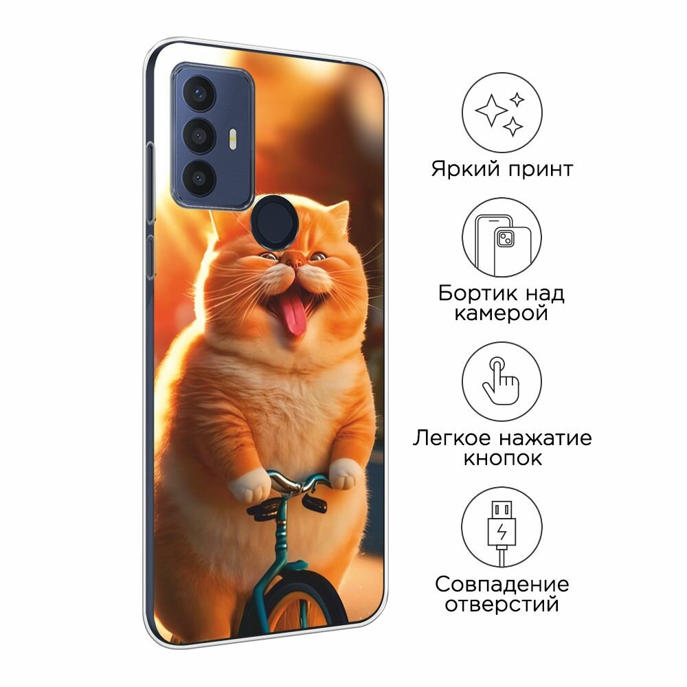 Чехол на TCL 30E/30 SE/305/306 / ТСЛ 30E с принтом "Кот на велике" — фото 1