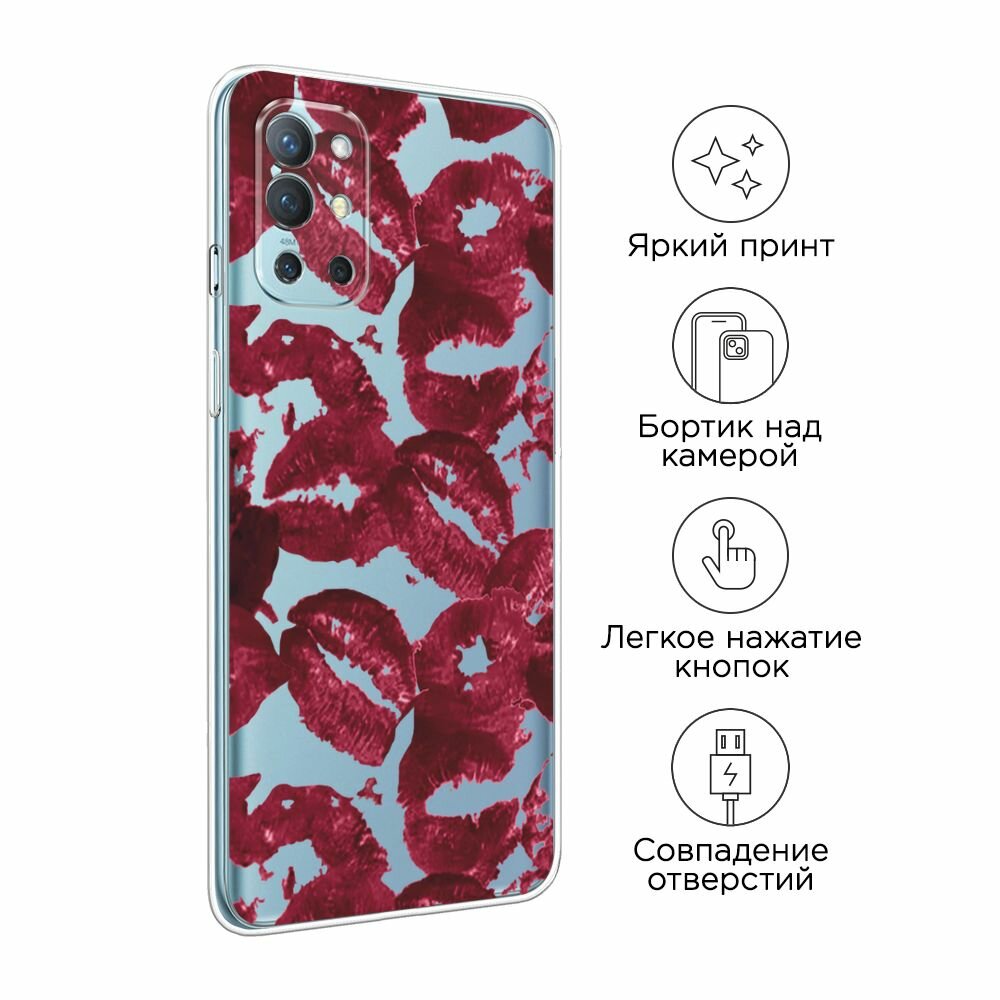 Чехол на OnePlus 9R / ВанПлас 9R с принтом "Помада паттерн 2", прозрачный — фото 1