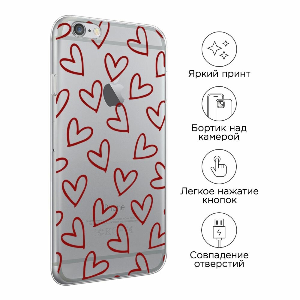 Чехол на Apple iPhone 6 / Айфон 6 с принтом "Little hearts doodles 2 - 14 февраля", прозрачный — фото 1