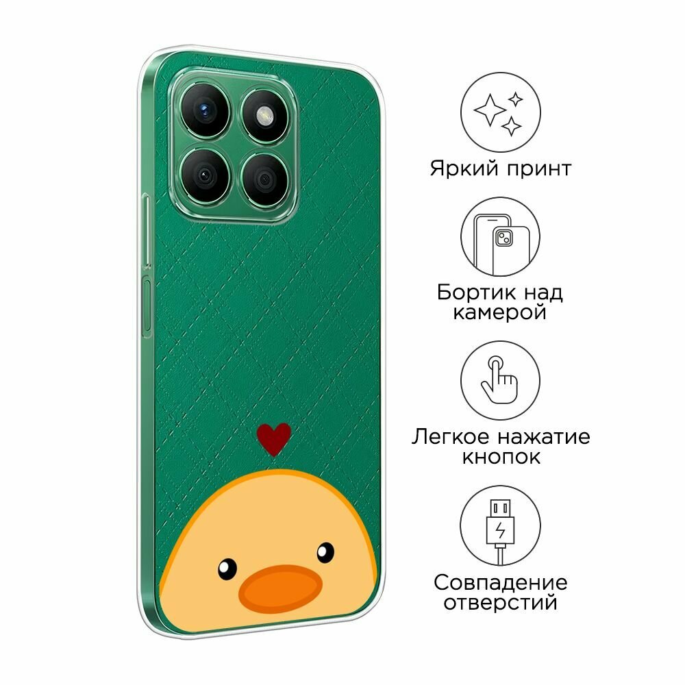 Чехол на Honor X8B / Хонор X8B с принтом "Влюблённая уточка - 14 февраля", прозрачный — фото 1