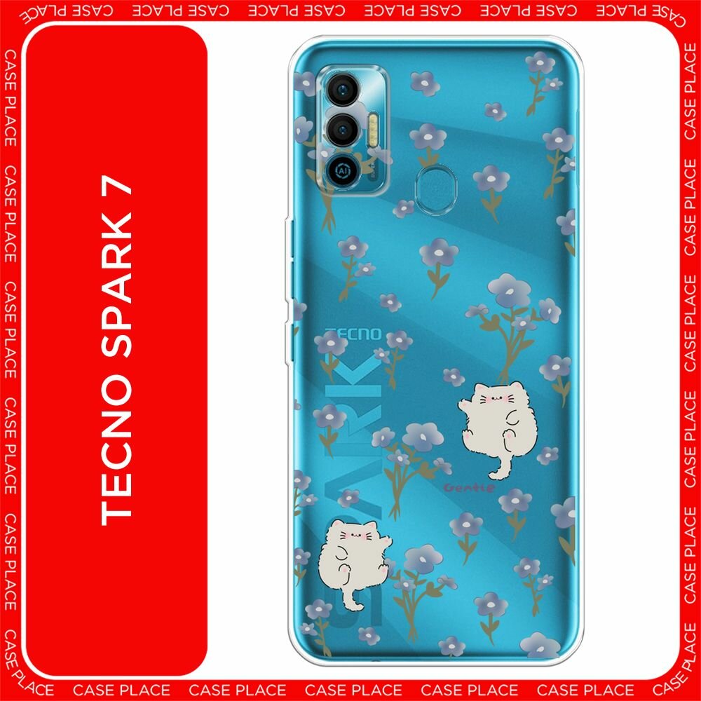 Чехол на Tecno Spark 7 / Техно Спарк 7 с принтом "Gentle cats", прозрачный