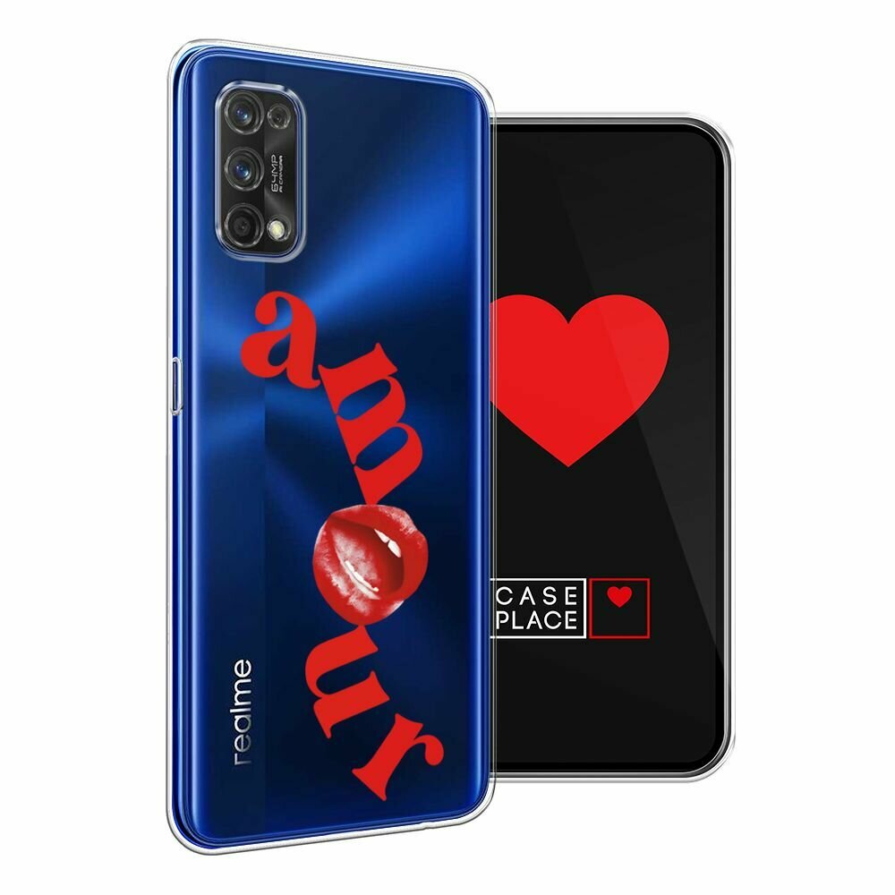 Чехол на Realme 7 Pro / Реалми 7 Про с принтом "Amour lips - 14 февраля", прозрачный — фото 1