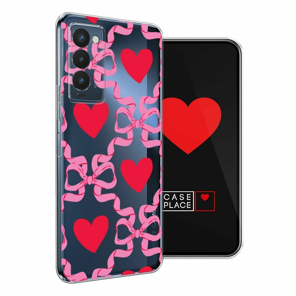 Чехол на Tecno Camon 18P / Техно Камон 18Р с принтом "Hearts and ribbons 2 - 14 февраля", прозрачный — фото 1