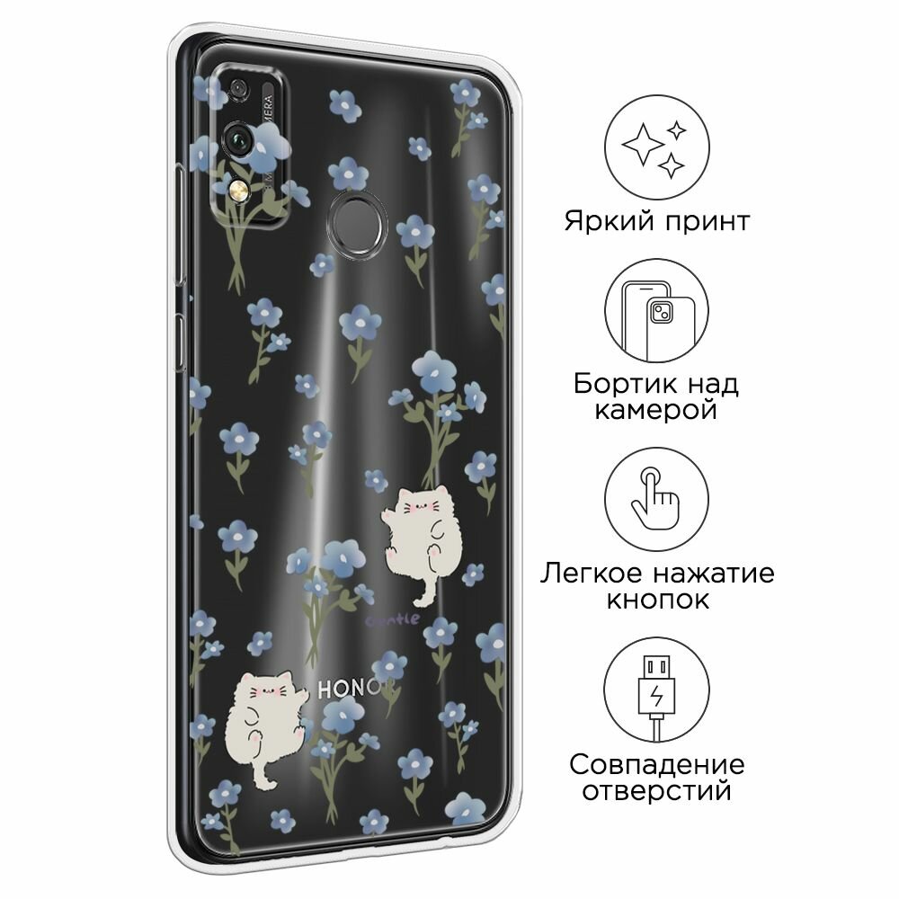 Чехол на Honor 9X Lite / Хонор 9X Лайт с принтом Gentle cats, прозрачный — фото 1