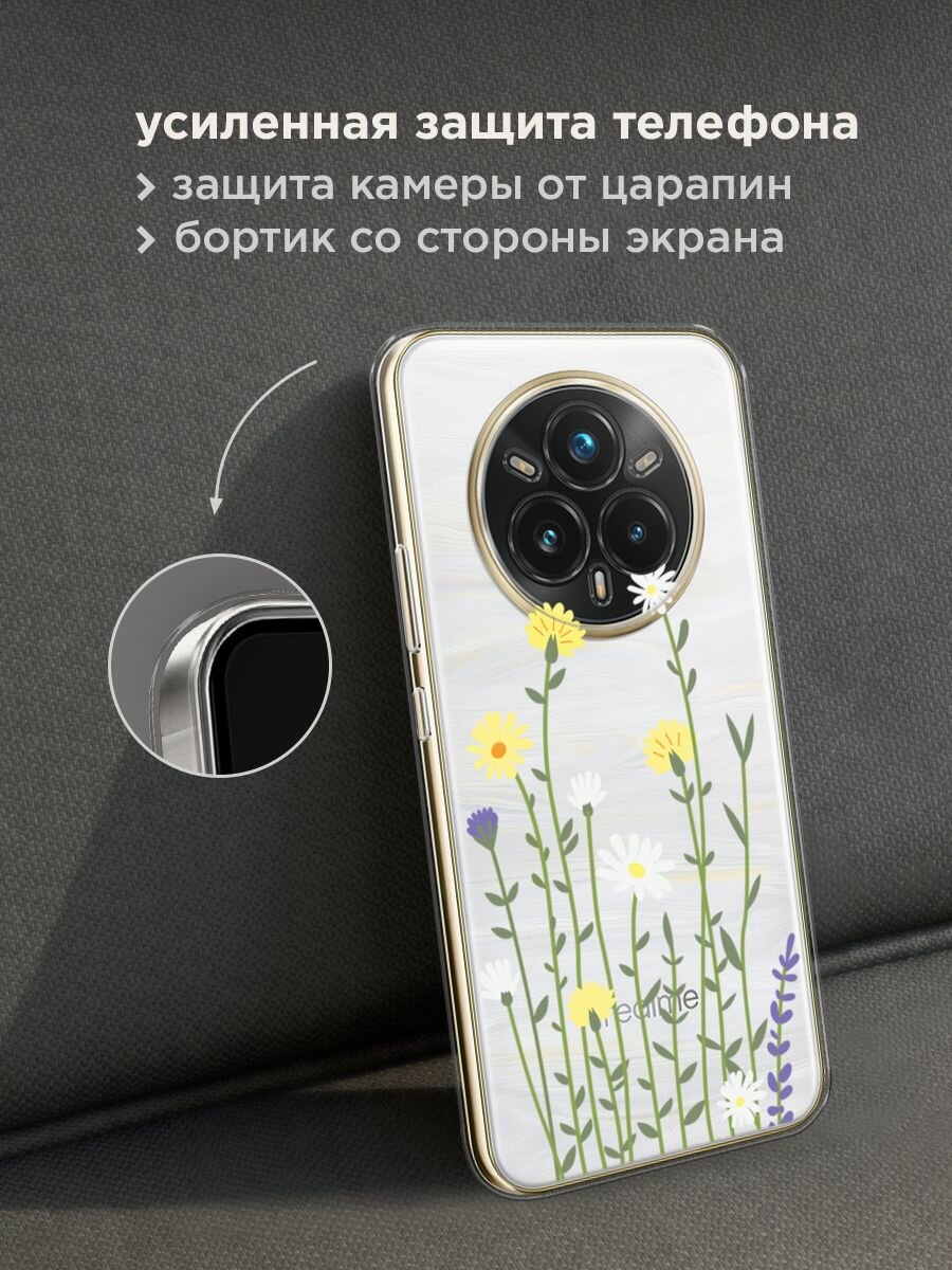 Чехол на Realme 14 Pro+ / Реалми 14 Про+ с принтом "Пучок полевых цветов", прозрачный — фото 1