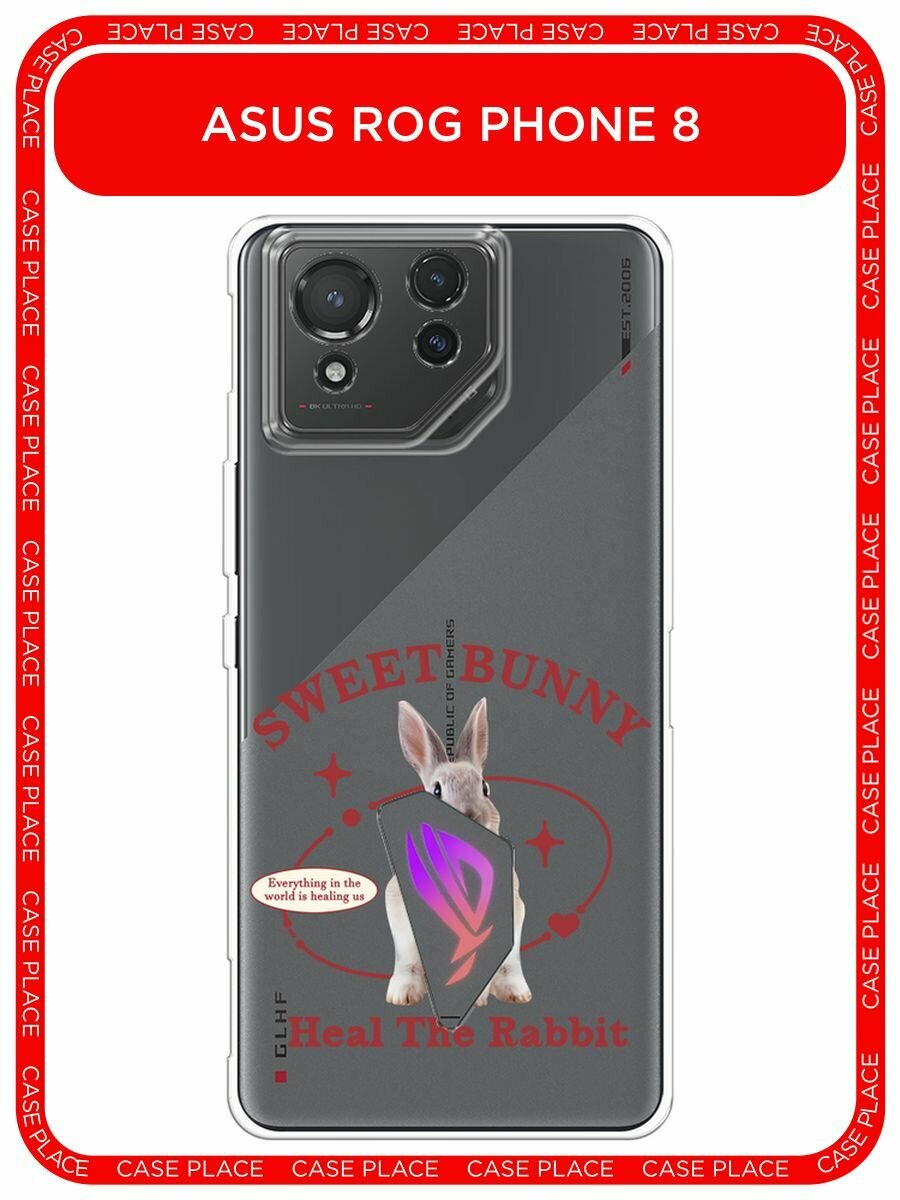 Чехол на Asus ROG Phone 8 / Асус Рог Фон 8 с принтом "Heal the rabbit", прозрачный