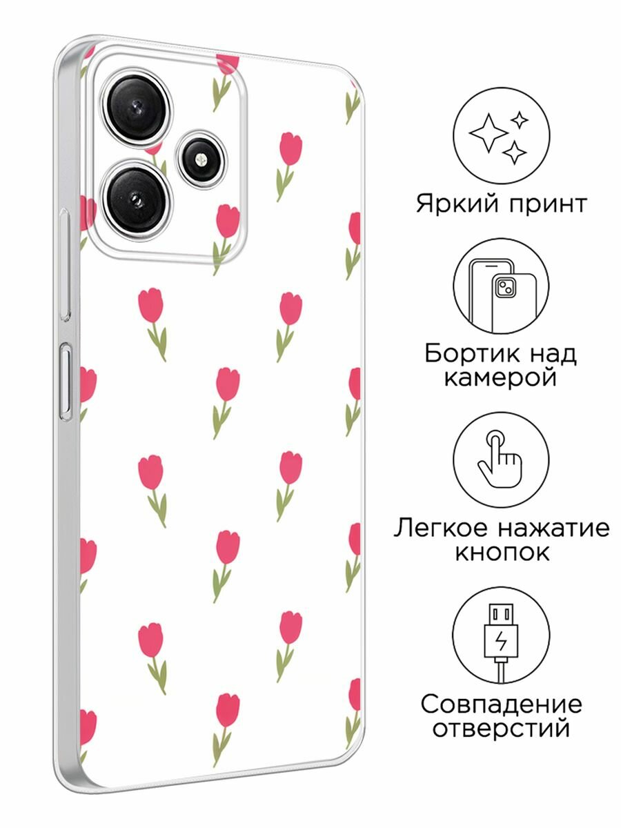 Чехол на Xiaomi Redmi 12 5G / Сяоми Редми 12 5G с принтом Паттерн из тюльпанов 1 — фото 1