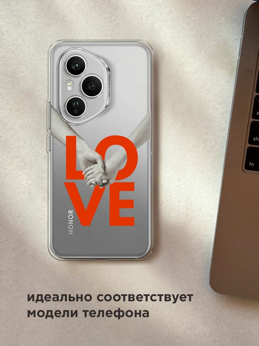 Чехол на Honor 400 Pro / Хонор 400 Про с принтом "Love holding hands - 14 февраля", прозрачный — фото 1