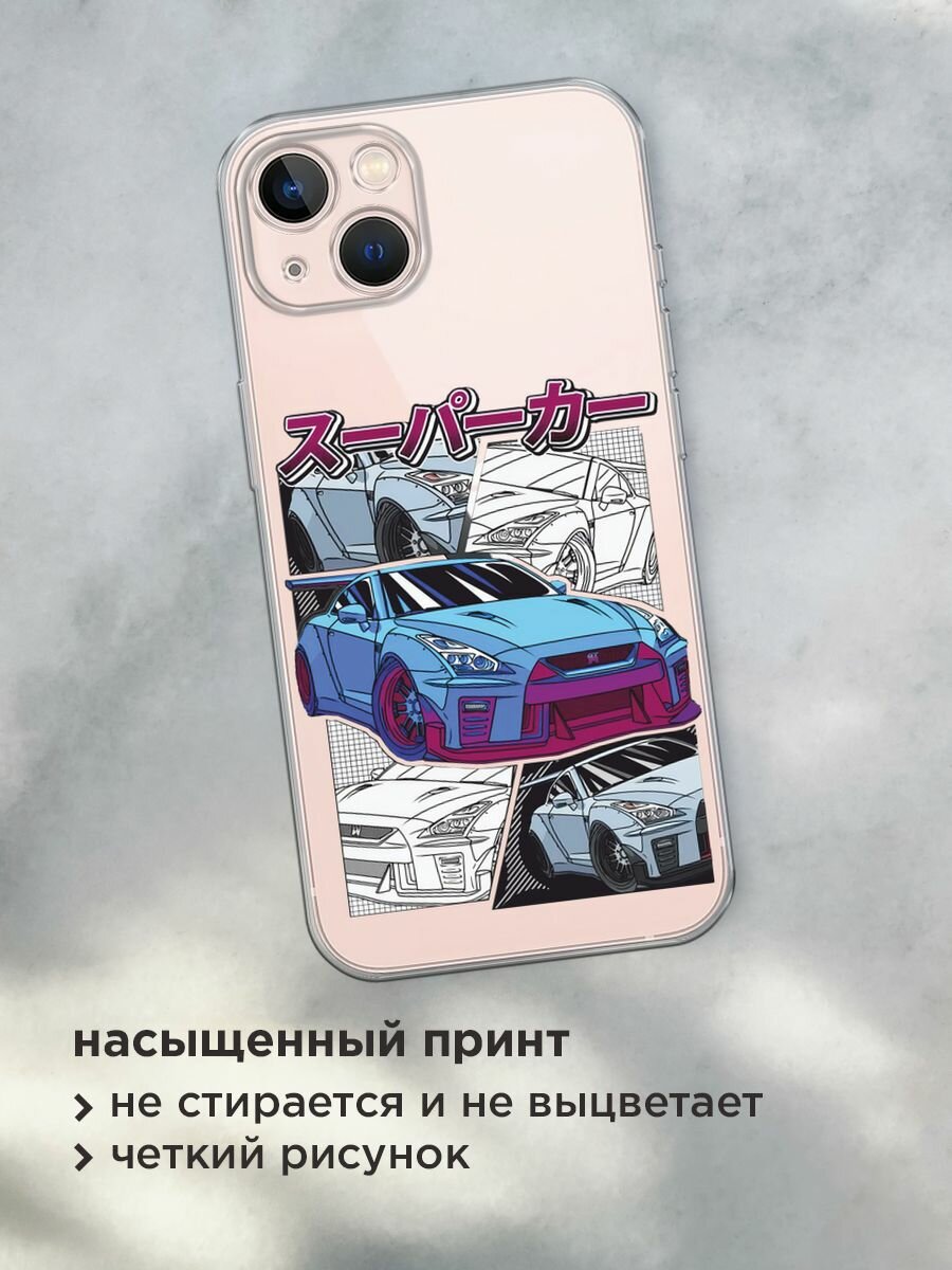 Чехол на Apple iPhone 13 / Айфон 13 с принтом "JDM коллаж", прозрачный — фото 1
