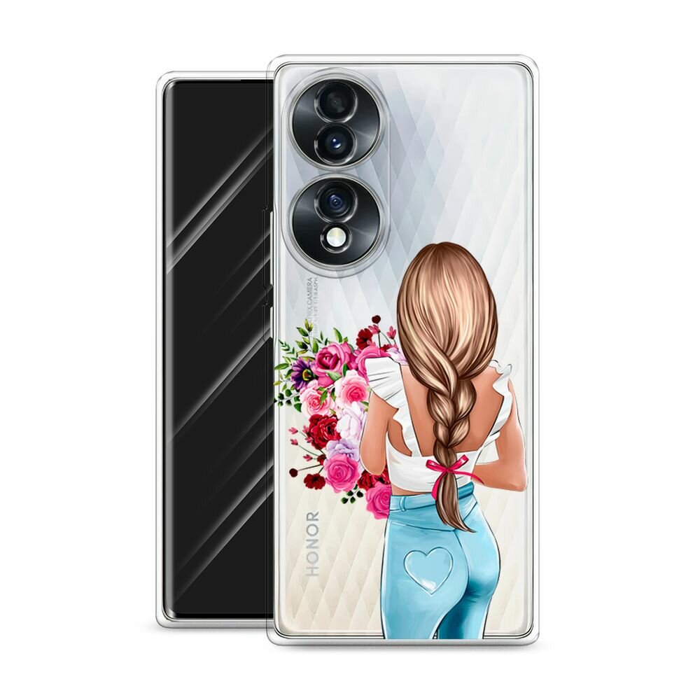 Чехол на Honor 70 / Хонор 70 с принтом Букет для девушки, прозрачный — фото 1