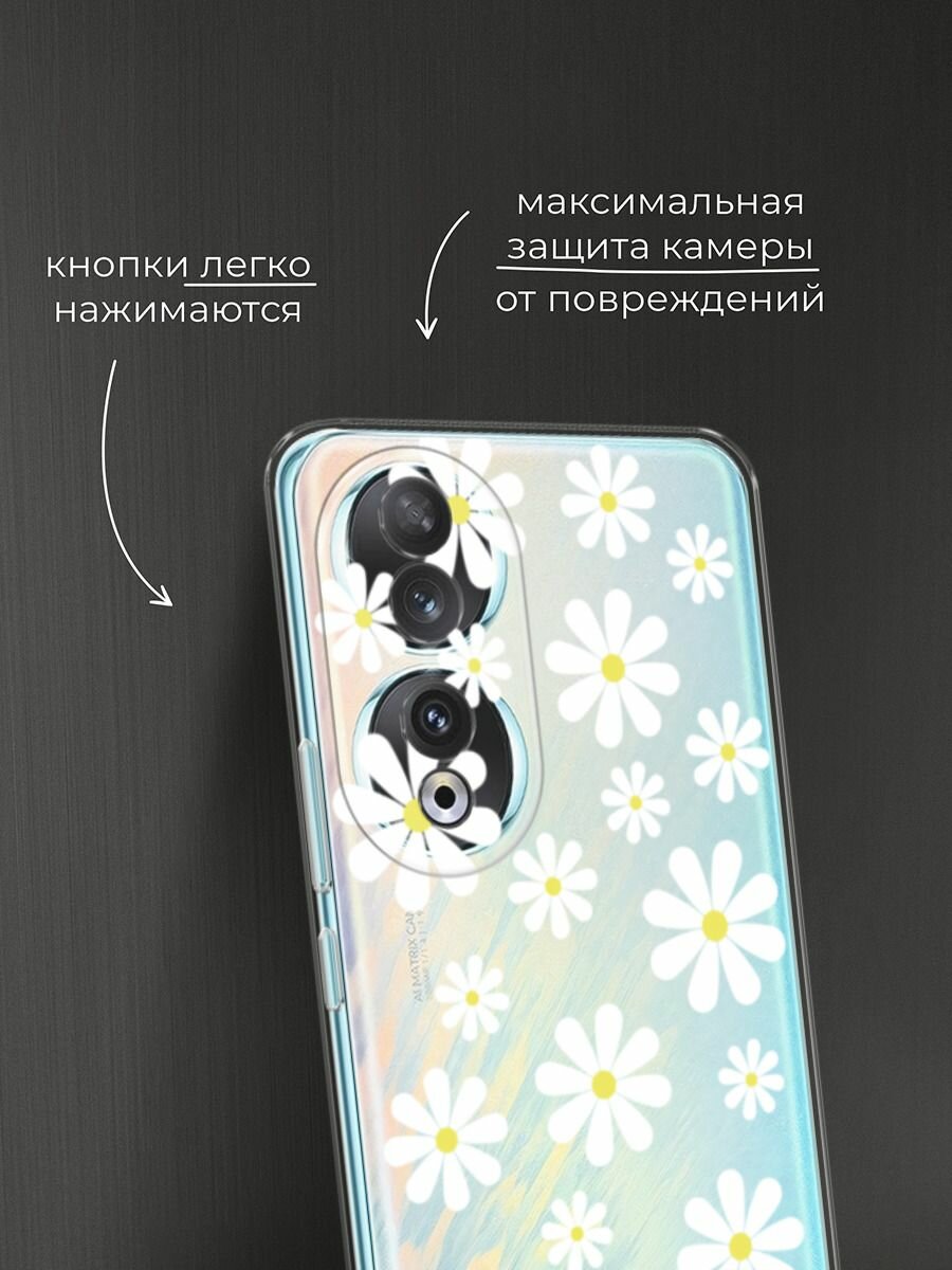 Чехол на Honor 90 / Хонор 90 с принтом "Большие ромашки", прозрачный — фото 1