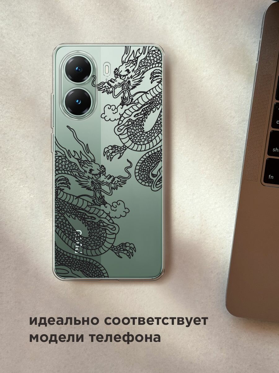 Чехол на Poco X7 Pro / Поко X7 Про с принтом "Два китайских дракона", прозрачный — фото 1