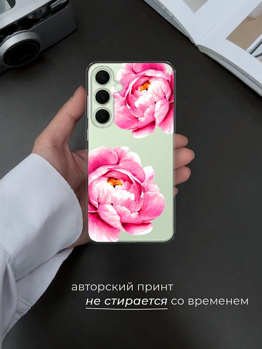 Чехол на Samsung Galaxy S25 Plus / Самсунг S25 Плюс с принтом "Open peonies", прозрачный — фото 1