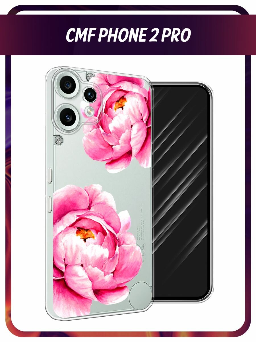 Чехол на CMF Phone 2 Pro / CMF Фон 2 Про с принтом "Open peonies", прозрачный