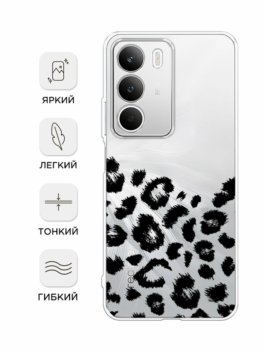 Чехол на Realme C71/P3 Lite 4G / Реалми С71/P3 Лайт 4G с принтом "Окрас леопарда фон черный", прозрачный — фото 1