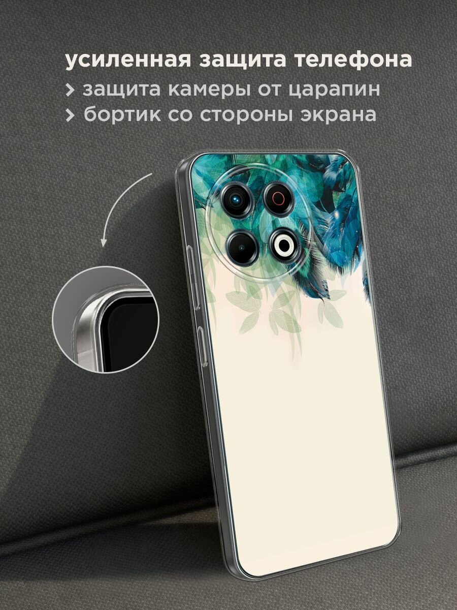 Чехол на Tecno Spark 30 Pro / Текно Спарк 30 Про с принтом Перья голубого цвета — фото 1