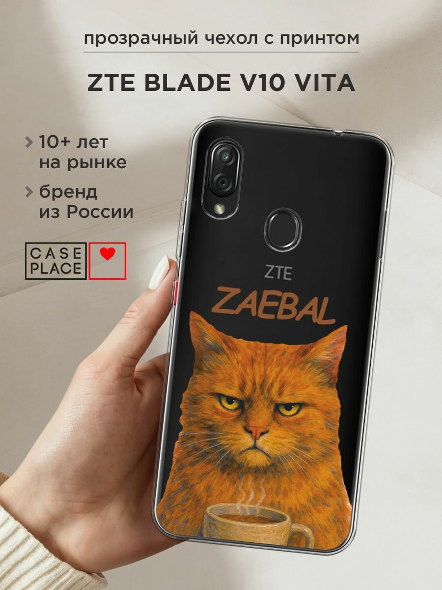 Чехол на ZTE Blade V10 Vita / ЗТЕ Блейд V10 Вита с принтом "Рыжий кот с надписью", прозрачный